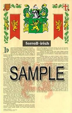 FERRELL - IRISH - Coat of Arms - Family Crest - Armorial GIFT! 8.5x11