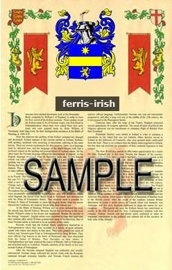 FERRIS - IRISH - Coat of Arms - Family Crest - Armorial GIFT! 8.5x11