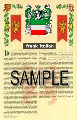 FRANK - ITALIAN - Coat of Arms - Family Crest - Armorial GIFT! 8.5x11