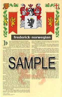 FREDERICK - NORWEGIAN - Coat of Arms - Family Crest - Armorial GIFT! 8.5x11