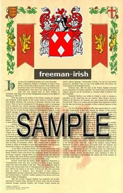 FREEMAN - IRISH - Coat of Arms - Family Crest - Armorial GIFT! 8.5x11