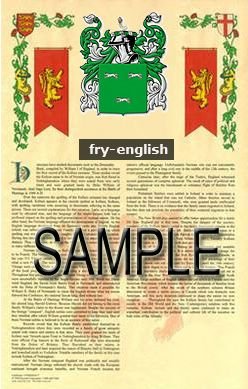 FRY - ENGLISH - Coat of Arms - Family Crest - Armorial GIFT! 8.5x11