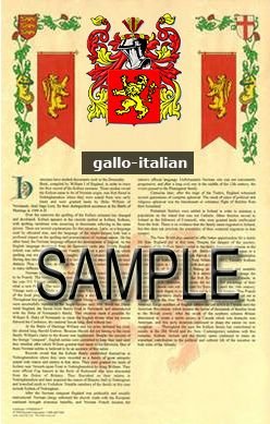 GALLO - ITALIAN - Coat of Arms - Family Crest - Armorial GIFT! 8.5x11