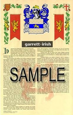 GARRETT - IRISH - Coat of Arms - Family Crest - Armorial GIFT! 8.5x11