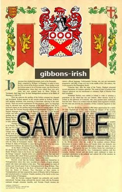 GIBBONS - IRISH - Coat of Arms - Family Crest - Armorial GIFT! 8.5x11