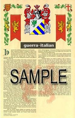 GUERRA - ITALIAN - Coat of Arms - Family Crest - Armorial GIFT! 8.5x11