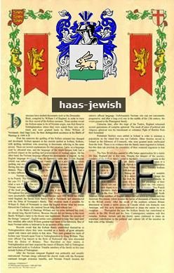 HAAS - JEWISH - Coat of Arms - Family Crest - Armorial GIFT! 8.5x11