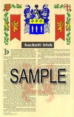 HACKETT - IRISH - Coat of Arms - Family Crest - Armorial GIFT! 8.5x11