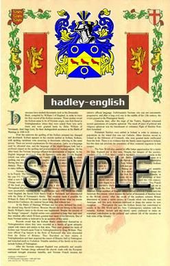 HADLEY - ENGLISH - Coat of Arms - Family Crest - Armorial GIFT! 8.5x11