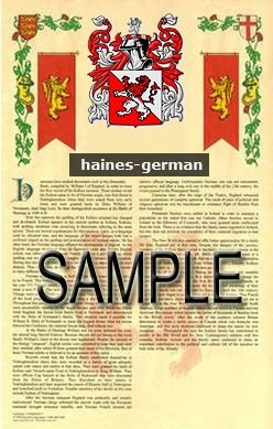 HAINES - GERMAN - Coat of Arms - Family Crest - Armorial GIFT! 8.5x11