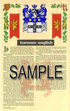 HARMON - ENGLISH - Coat of Arms - Family Crest - Armorial GIFT! 8.5x11
