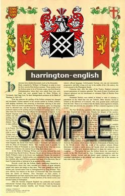 HARRINGTON - ENGLISH - Coat of Arms - Family Crest - Armorial GIFT! 8.5x11