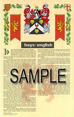 HAYS - ENGLISH - Coat of Arms - Family Crest - Armorial GIFT! 8.5x11