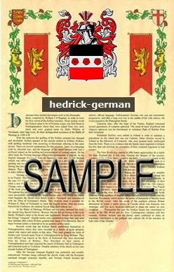 HEDRICK - GERMAN - Coat of Arms - Family Crest - Armorial GIFT! 8.5x11