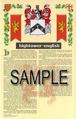 HIGHTOWER - ENGLISH - Coat of Arms - Family Crest - Armorial GIFT! 8.5x11
