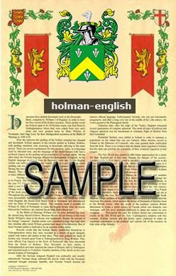 HOLMAN - ENGLISH - Coat of Arms - Family Crest - Armorial GIFT! 8.5x11