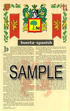 HUERTA - SPANISH - Coat of Arms - Family Crest - Armorial GIFT! 8.5x11