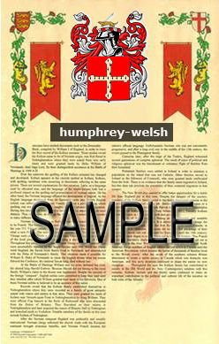 HUMPHREY - WELSH - Coat of Arms - Family Crest - Armorial GIFT! 8.5x11