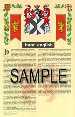 HUNT - ENGLISH - Coat of Arms - Family Crest - Armorial GIFT! 8.5x11