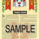 IRVIN - SCOTTISH - Coat of Arms - Family Crest - Armorial GIFT! 8.5x11