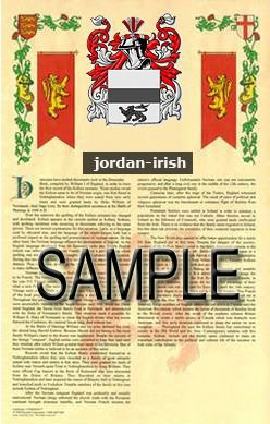 JORDAN - IRISH - Coat of Arms - Family Crest - Armorial GIFT! 8.5x11