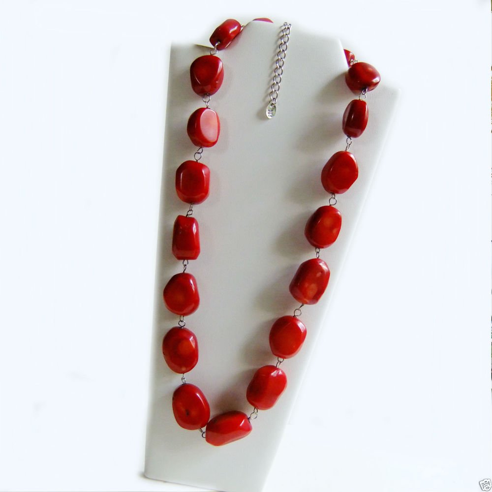 LUC Deep Red Coral and 925 Sterling Necklace Signed Fine Jewelry Vintage