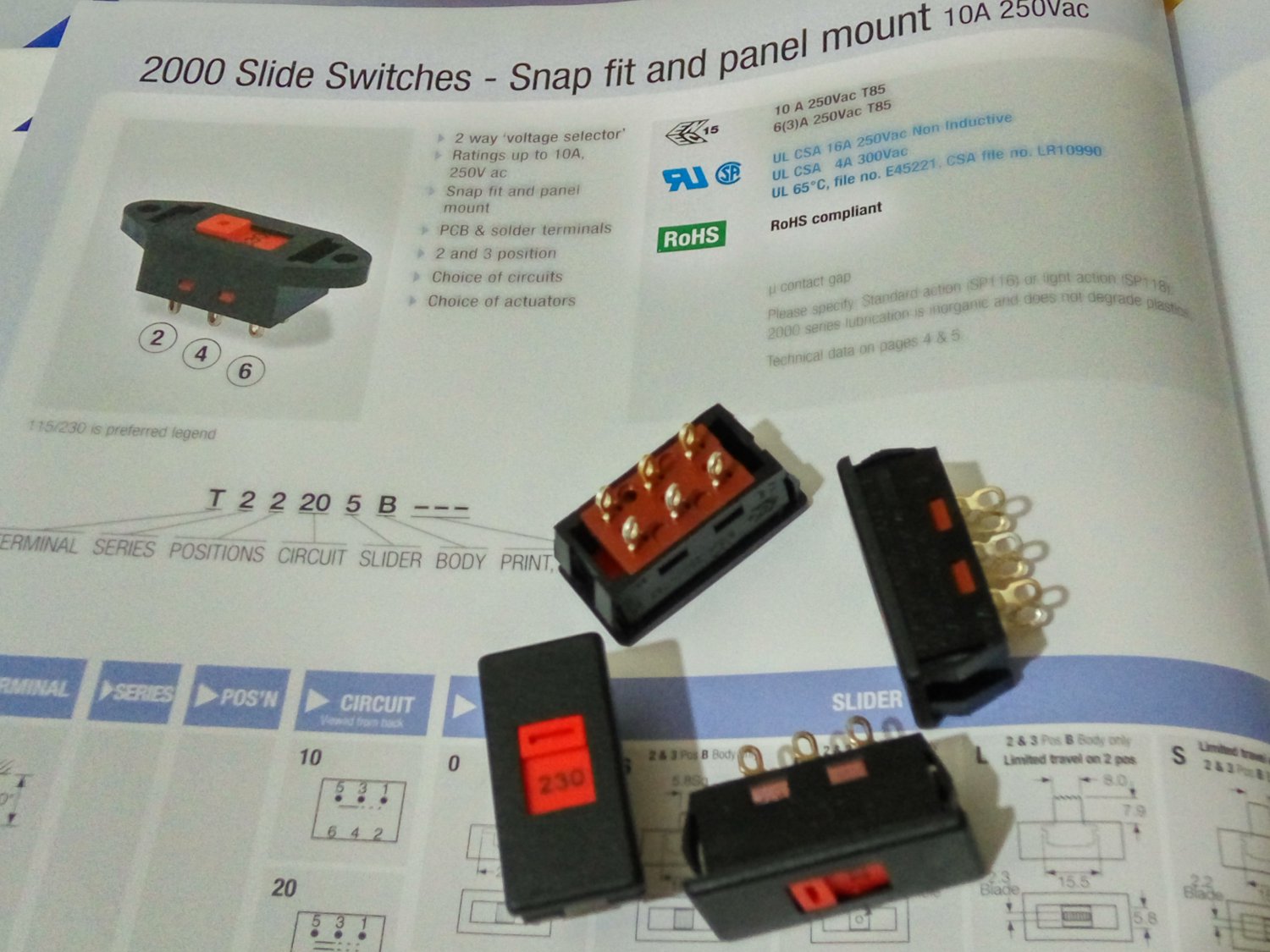 Arcolectric Slide Switch 10A 250Vac (Lot of 4 pcs)