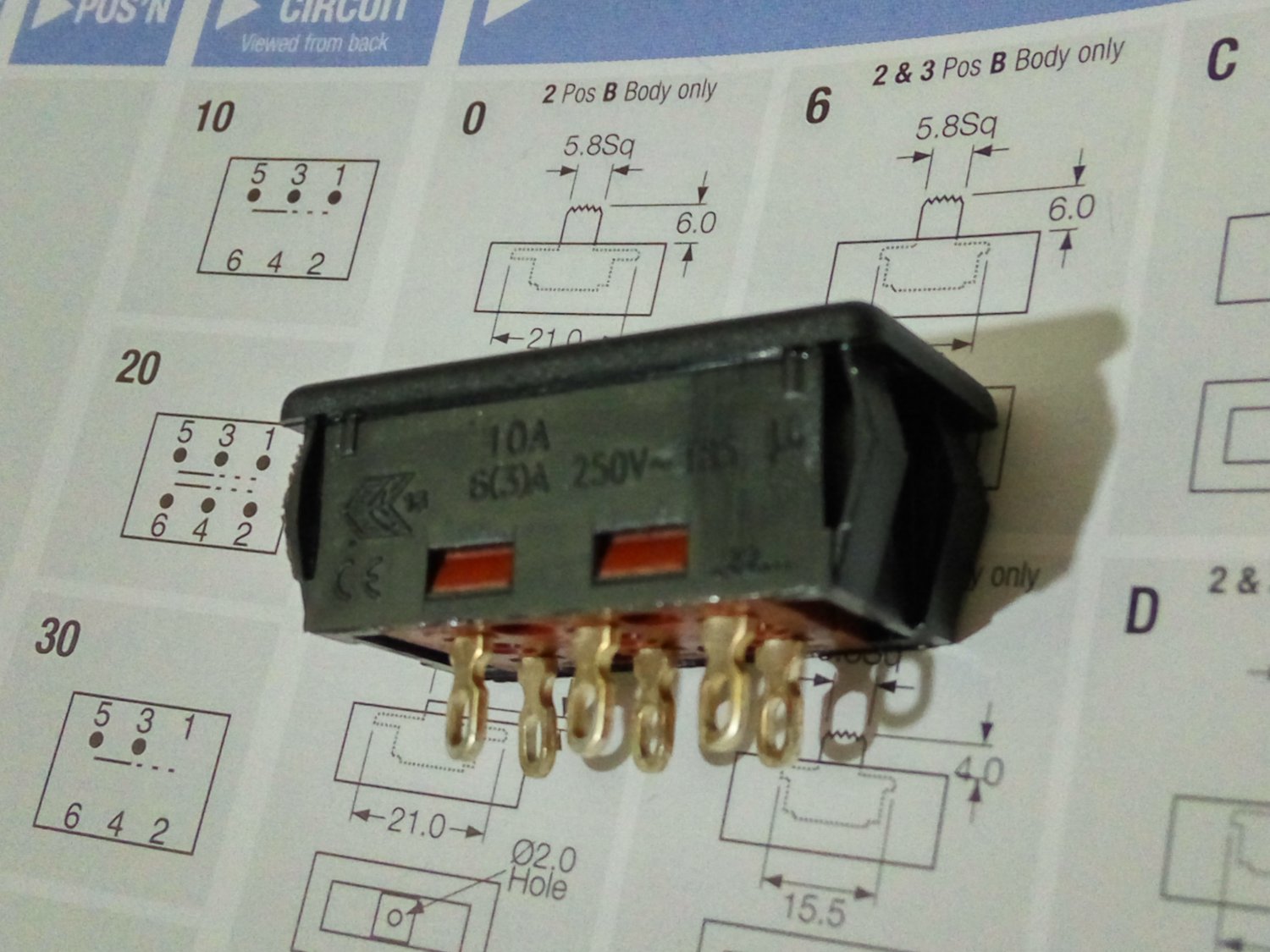 Arcolectric Slide Switch 10A 250Vac (Lot of 4 pcs)