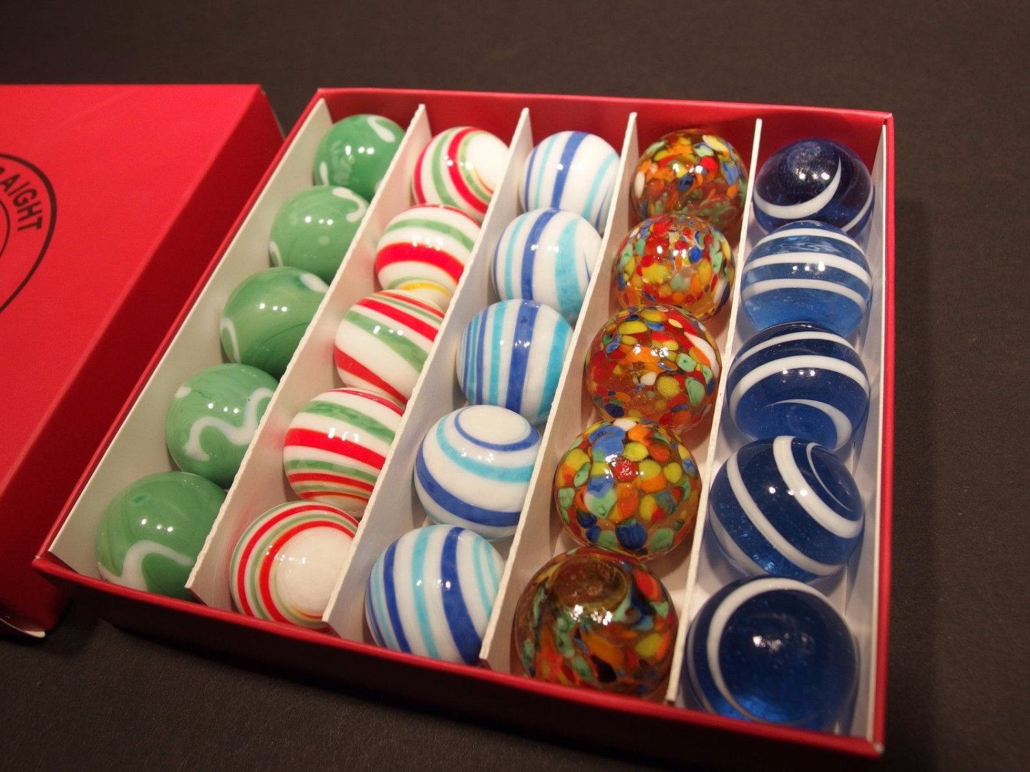 25 1" Antique Vintage Style Akro Agates Marble set w Box