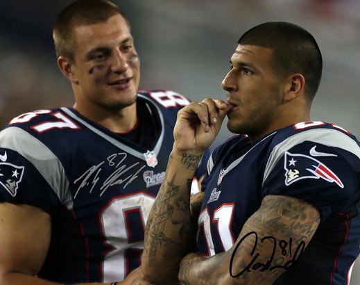 AARON HERNANDEZ ROB GRONKOWSKI SIGNED PHOTO 8X10 RP AUTOGRAPHED