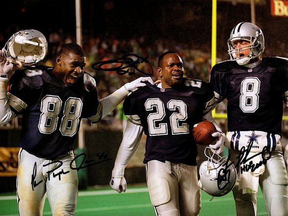 EMMITT SMITH TROY AIKMAN MICHAEL IRVIN SIGNED PHOTO 8X10 RP AUTOGRAPHED DALLAS