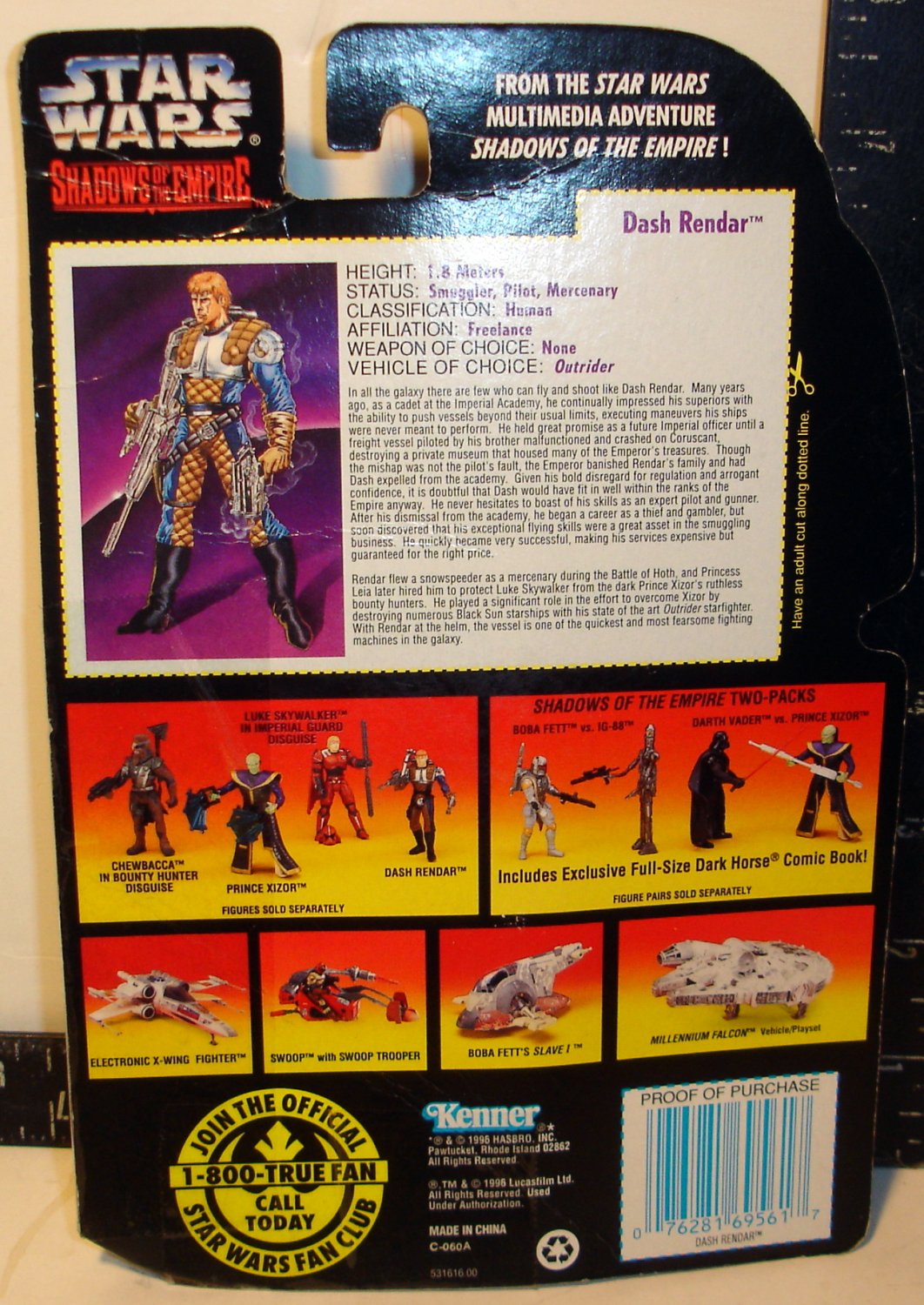 STAR WARS--SHADOWS OF THE EMPIRE--DASH RENDAR---KENNER-1996--MINT