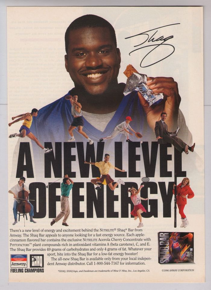 Shaq Bar Shaquille O'Neal 1996 Amway PRINT AD advertisement '90s