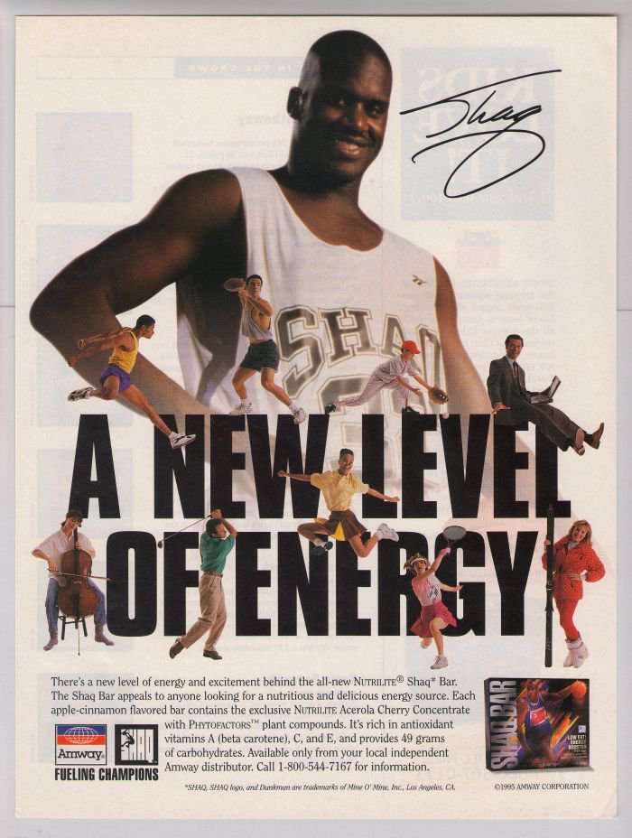 Shaquille O'Neal Shaq Bar 1995 Amway PRINT AD advertisement '90s