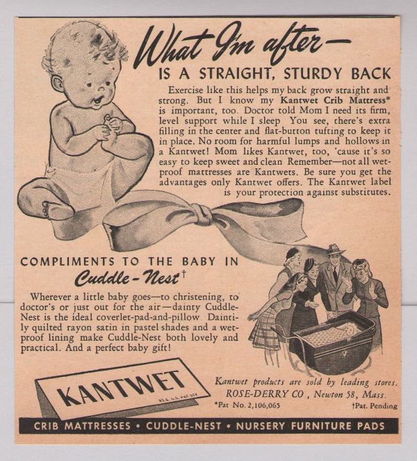 Kantwet crib mattress '40s PRINT AD baby products vintage advertisement ...
