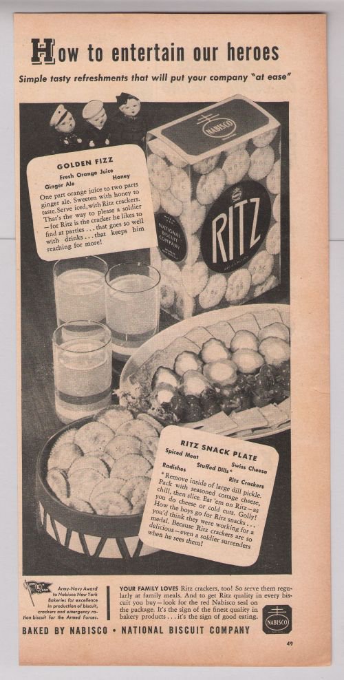 Ritz crackers '40s PRINT AD Nabisco recipe vintage advertisement 1944