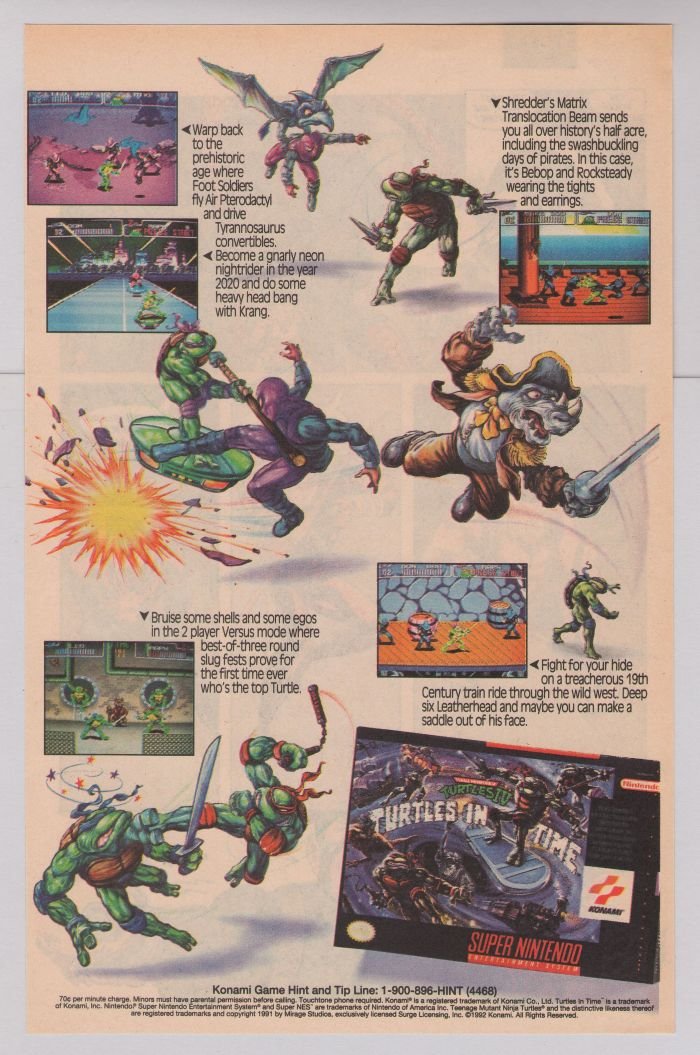 TMNT video game 3-page PRINT AD Teenage Mutant Ninja Turtles in Time ...