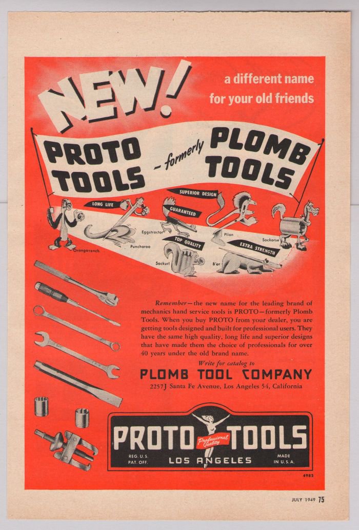 Proto Tools '40s PRINT AD Plomb Tool Co vintage advertisement 1949