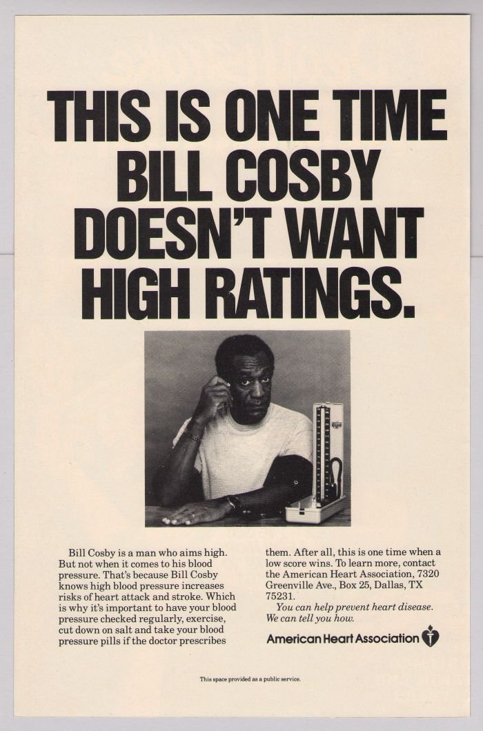 BILL COSBY American Heart Association '90s PRINT AD blood pressure ...