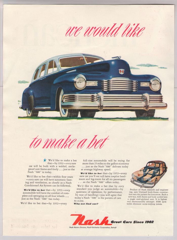 Nash 600 automobile '40s PRINT AD vintage auto car advertisement 1948