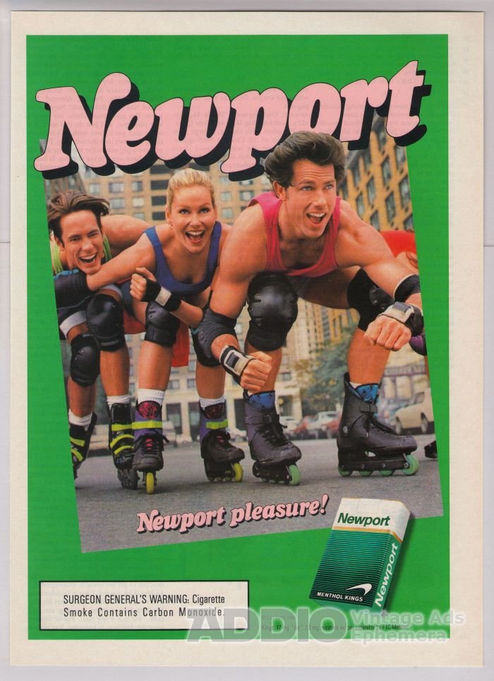 Newport cigarettes '90s PRINT AD rollerbladers smoking advertisement 1995
