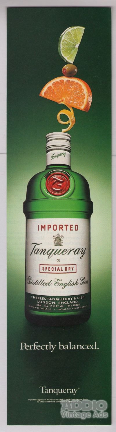 Tanqueray gin '90s PRINT AD perfectly balanced alcohol advertisement 1993