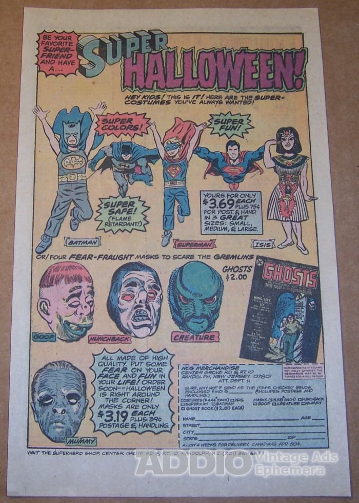 BEN COOPER Super Halloween costumes '70s PRINT AD Isis Batman Superman ...