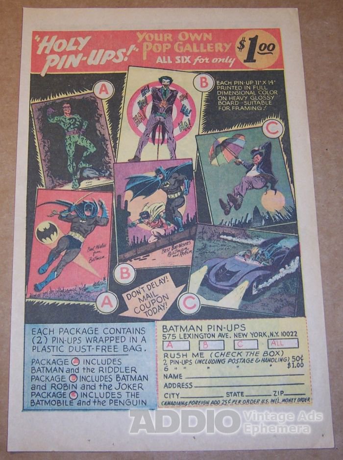 Batman pin-ups posters '60s PRINT AD vintage advertisement 1967