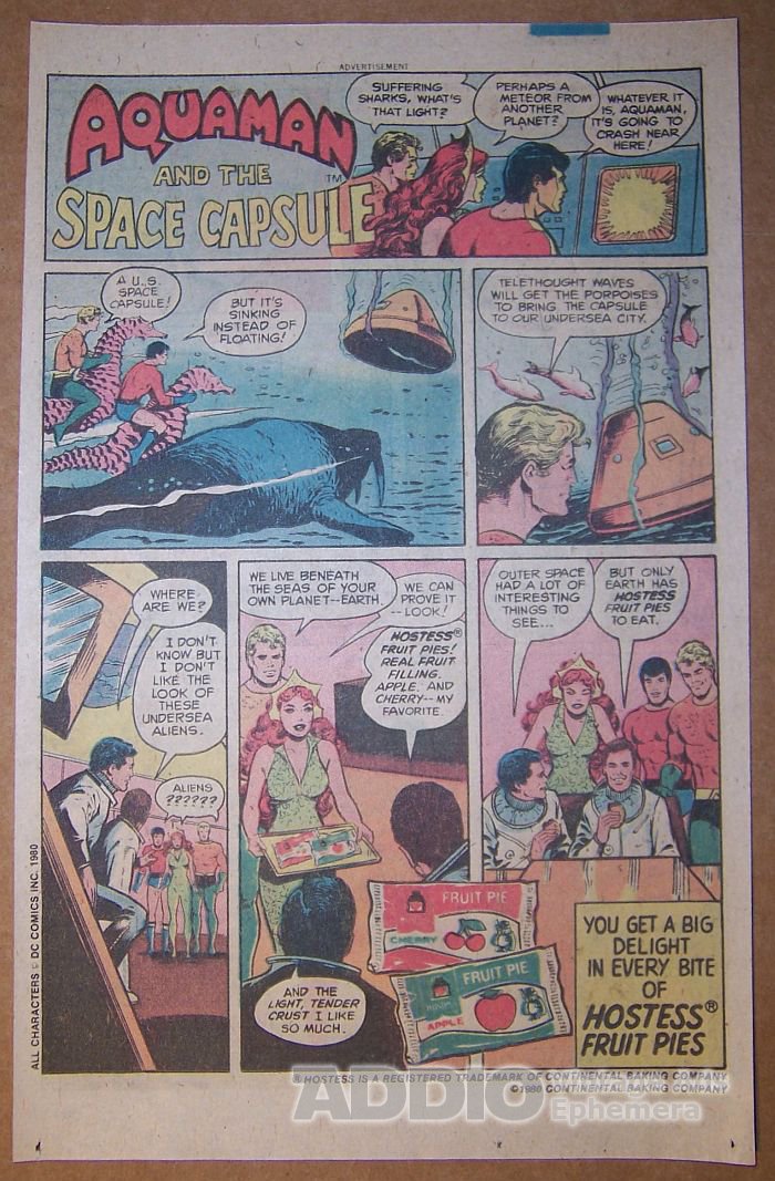 Hostess Fruit Pie '80s PRINT AD Aquaman, Aqualad, Mera vintage comic ...