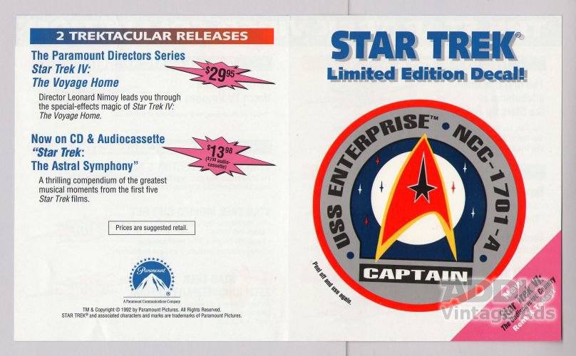 Star Trek Captain decal insignia promo item sticker '90s 1992