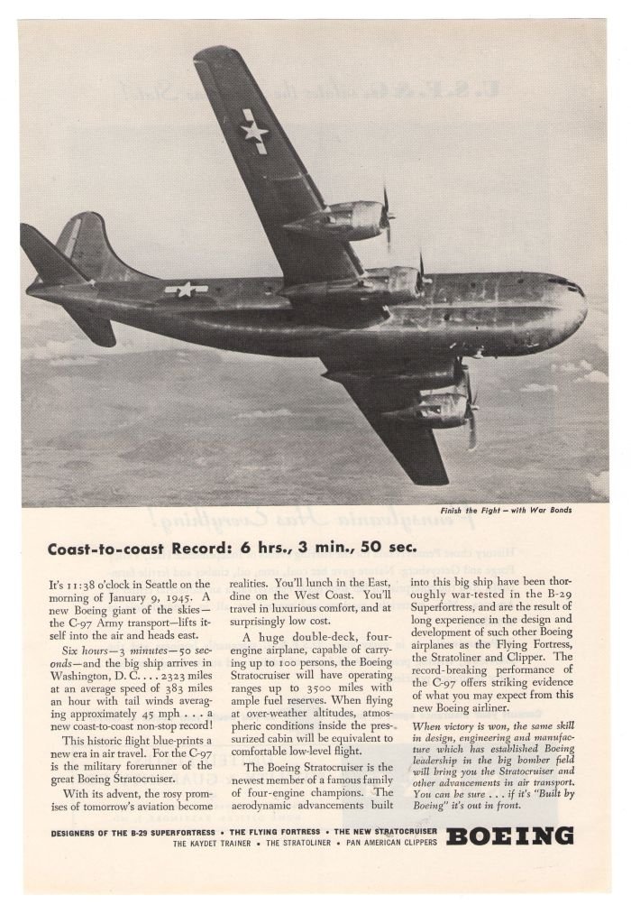 Boeing C-97 Stratofreighter '40s Airplane Army Advertisement Original ...