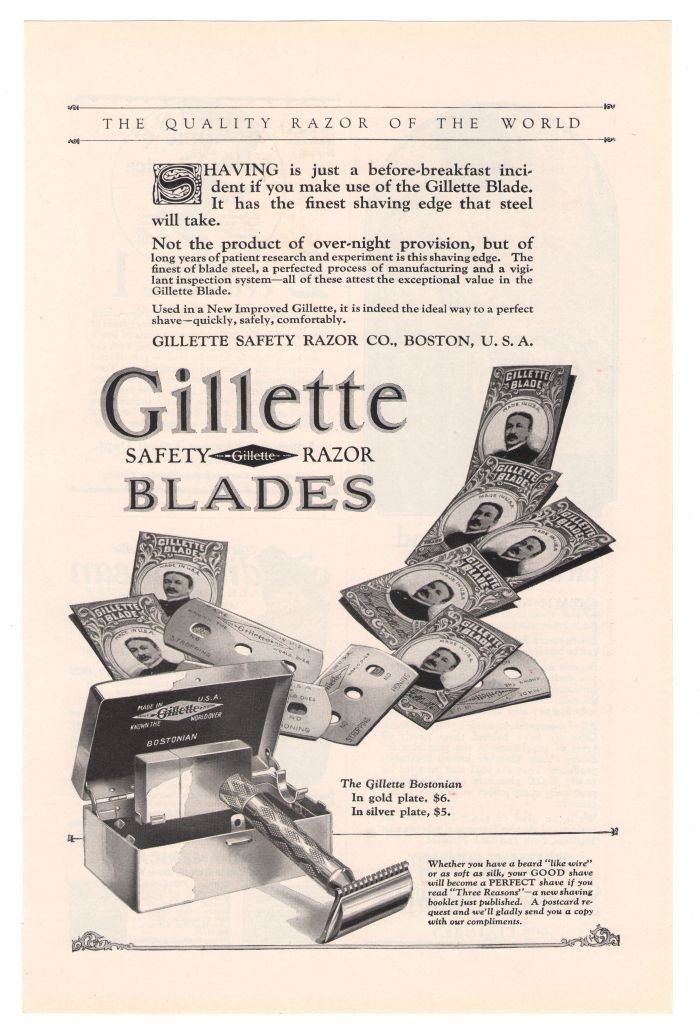 Gillette Bostonian Razor Blades '20s Shaving Safety Original AD PAGE ...