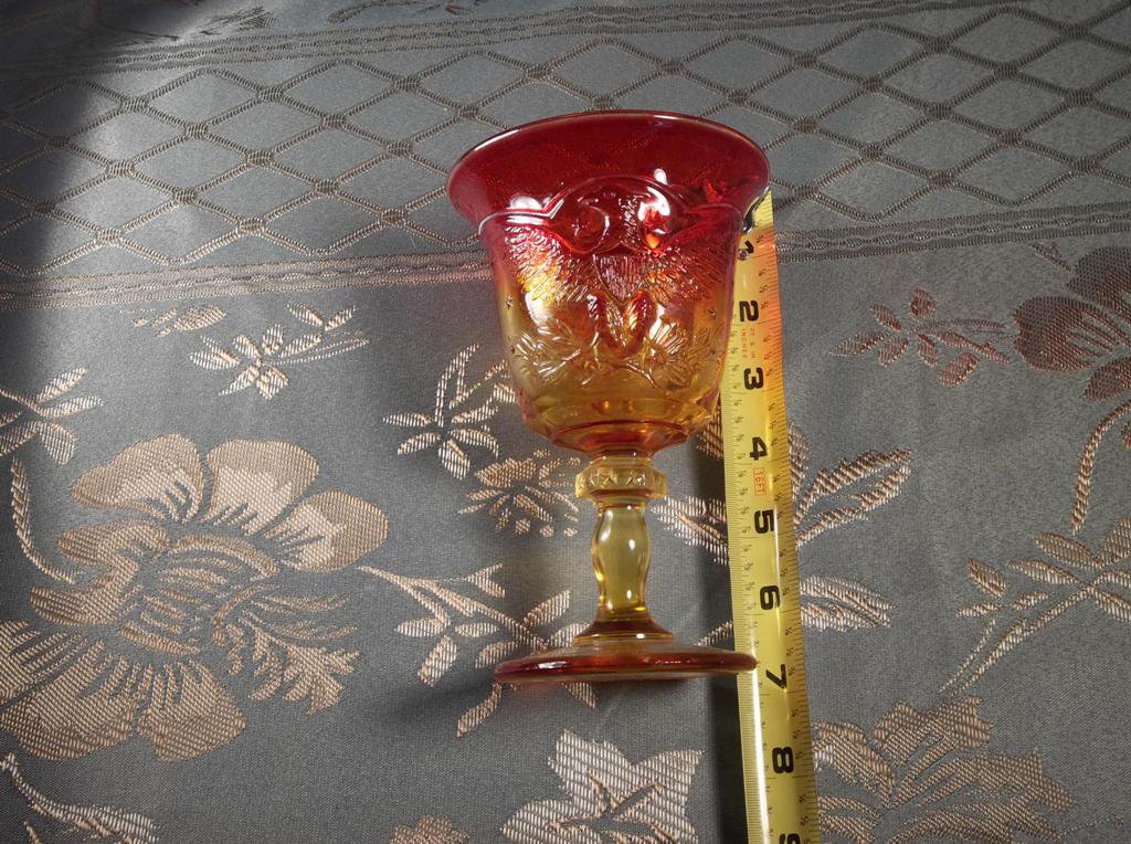 Red and Orange depression or carnival stem glass with American eagle