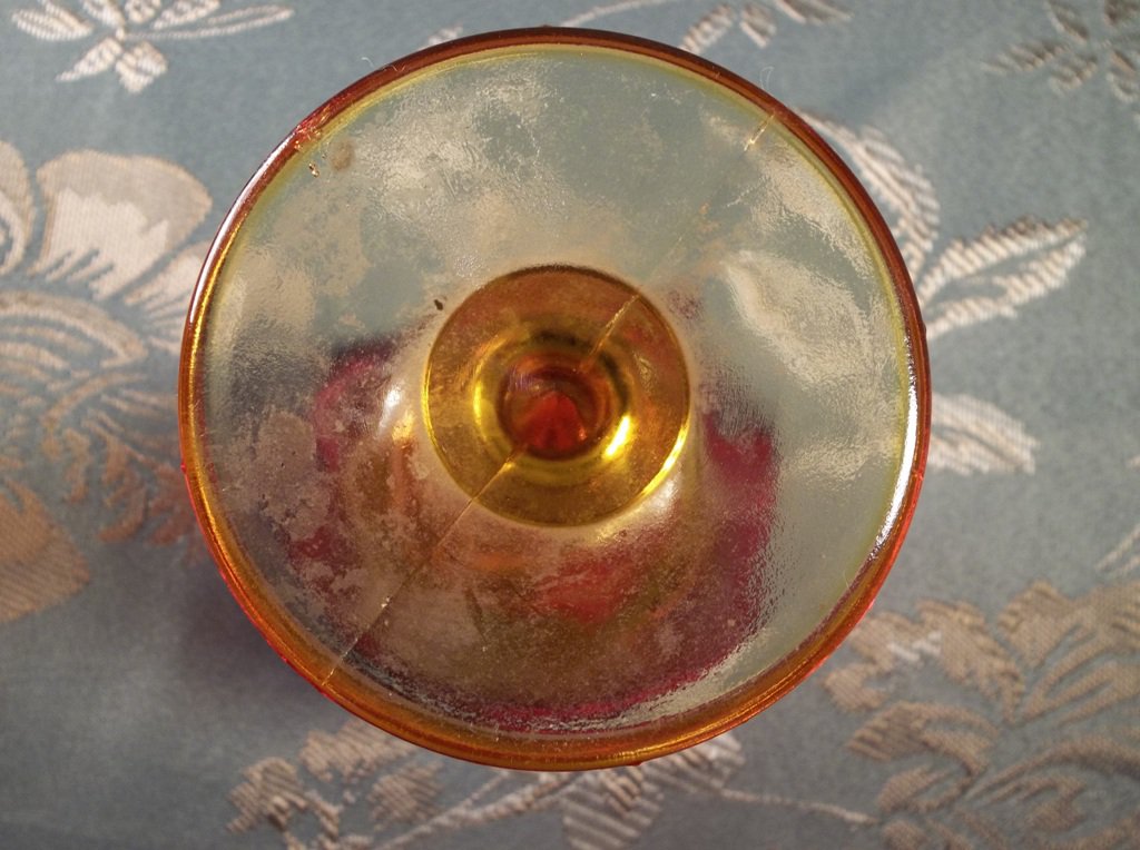 Red and Orange depression or carnival stem glass with American eagle